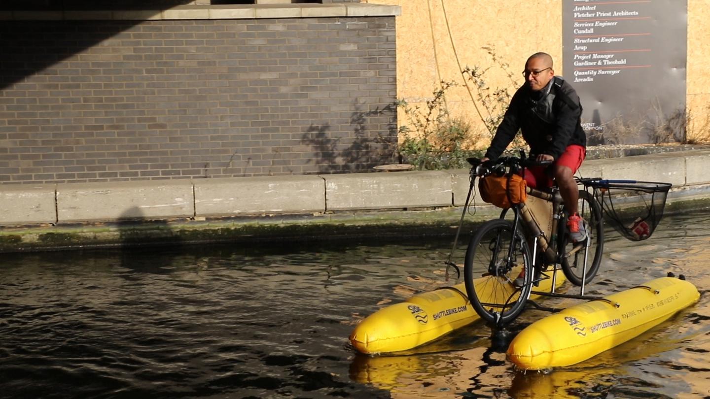 This Man Rides Floating Bike While Collecting Plastic Pollution