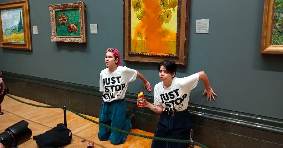 Just Stop Oil Climate Protesters Throw Soup at Van Gogh's 'Sunflowers' Just Stop Oil Climate Protesters Throw Soup at Van Gogh's 'Sunflowers'