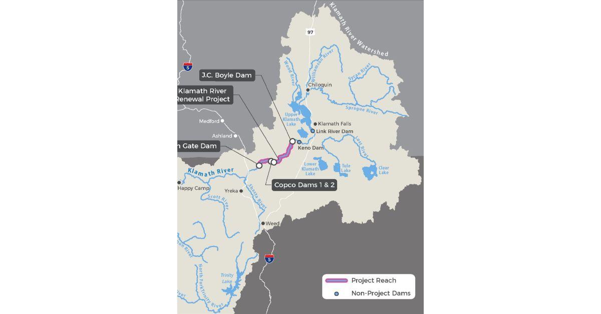 Klamath River Dam Removal Map Shows the Removal of Four Lower Dams